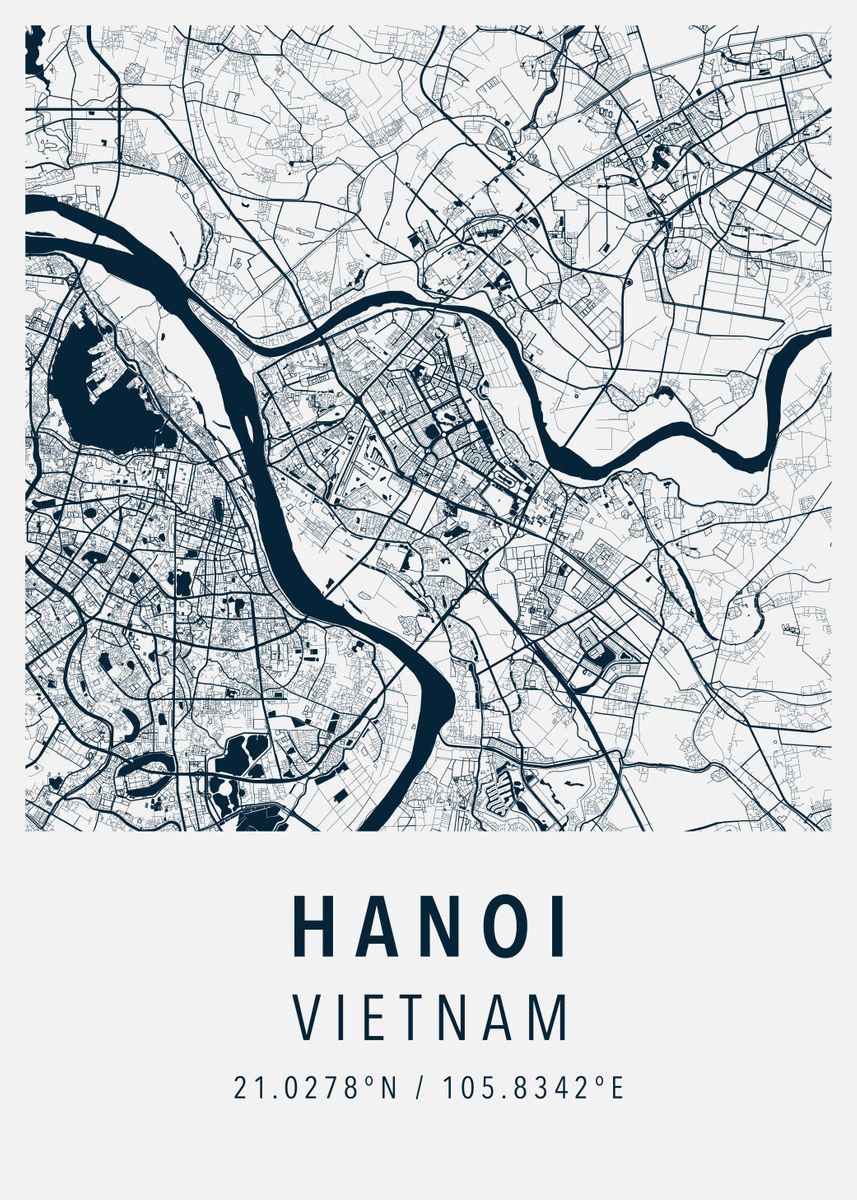 'hanoi simple map' Poster, picture, metal print, paint by Denise ...