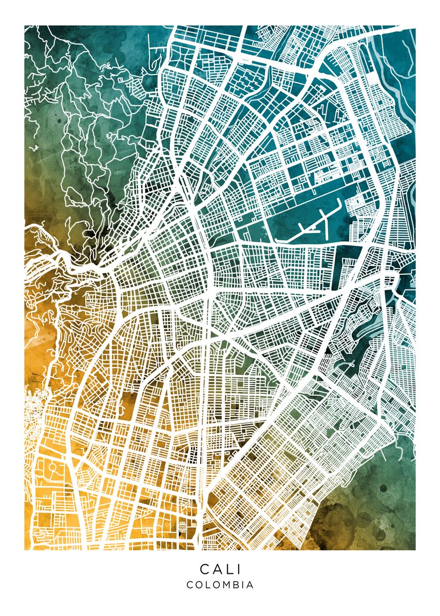 'Cali Colombia Map' Poster by Michael Tompsett | Displate