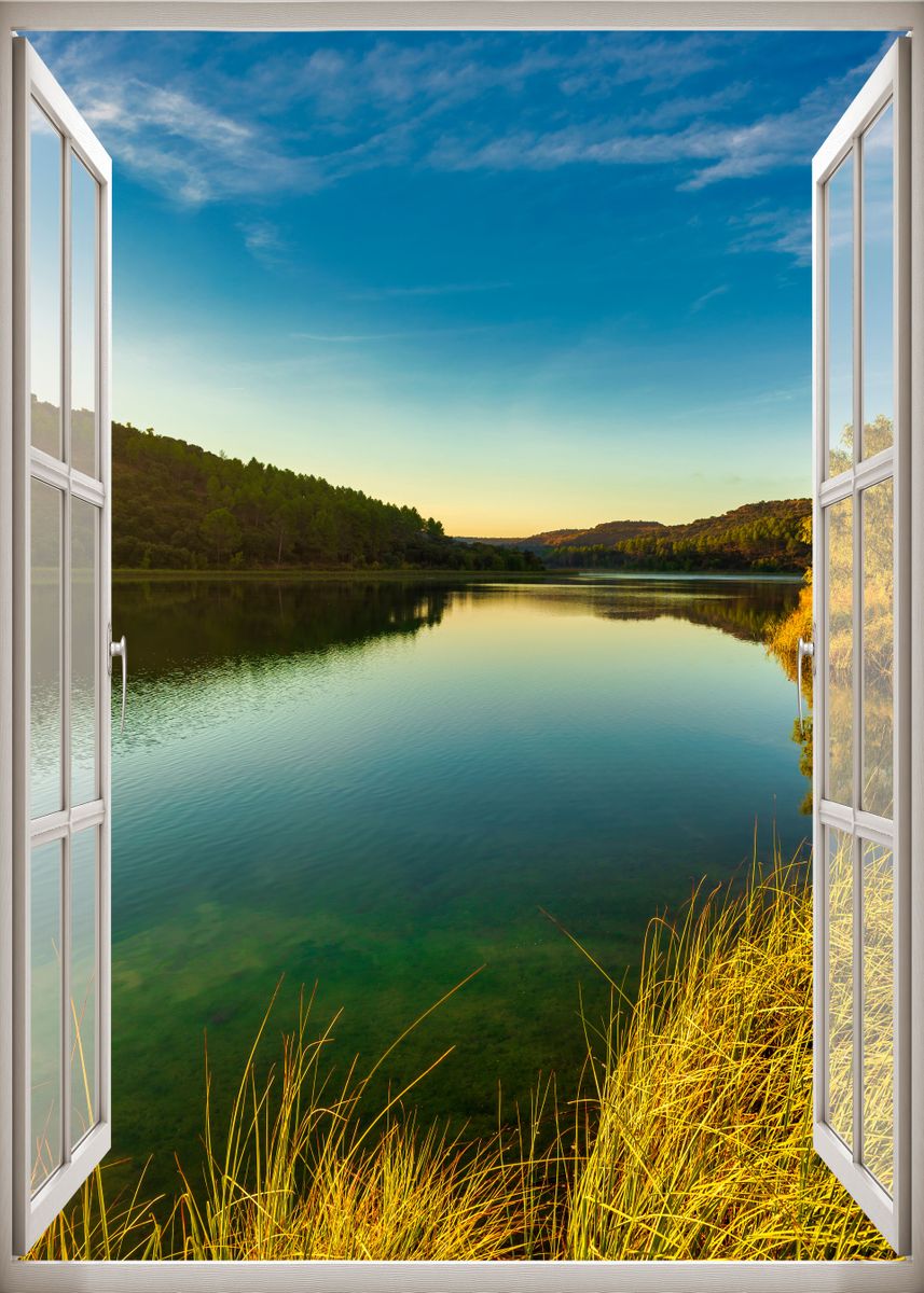 'Window view calm river' Poster by Vicen Design | Displate