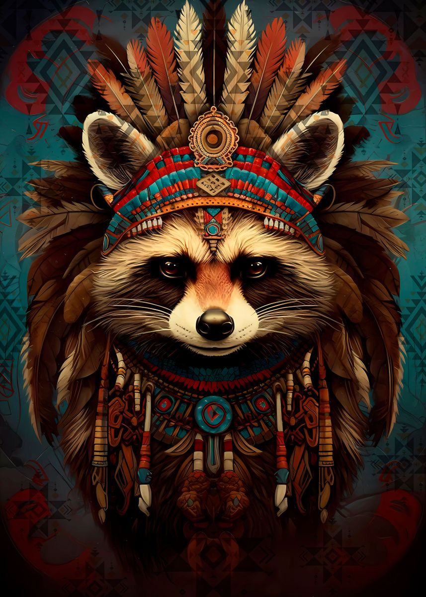 'Indi raccoon' Poster, picture, metal print, paint by IHTI ANDERSON ...