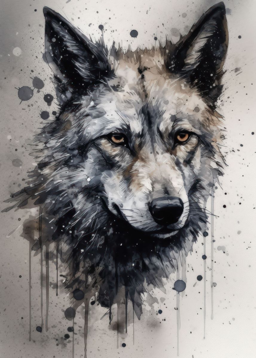 'Wolf Beauty Black Ink' Poster, picture, metal print, paint by Usama ...