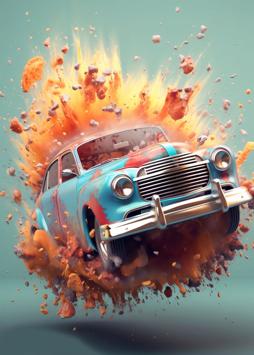'Exploding Cadillaccar' Poster, picture, metal print, paint by Plasse ...