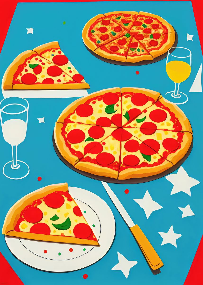 'Pizza Party' Poster, picture, metal print, paint by BluePinkPanther ...