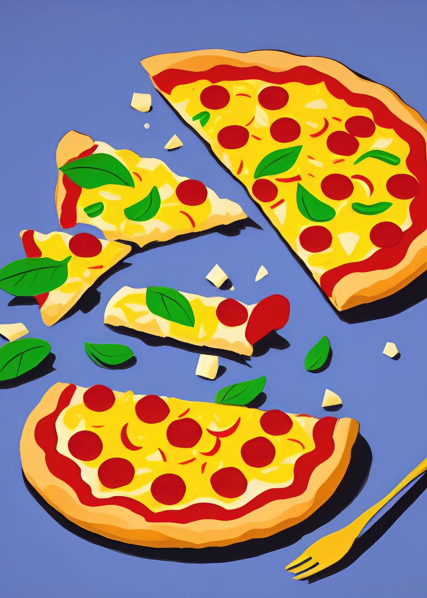'Cheesy Pizza' Poster, picture, metal print, paint by BluePinkPanther ...