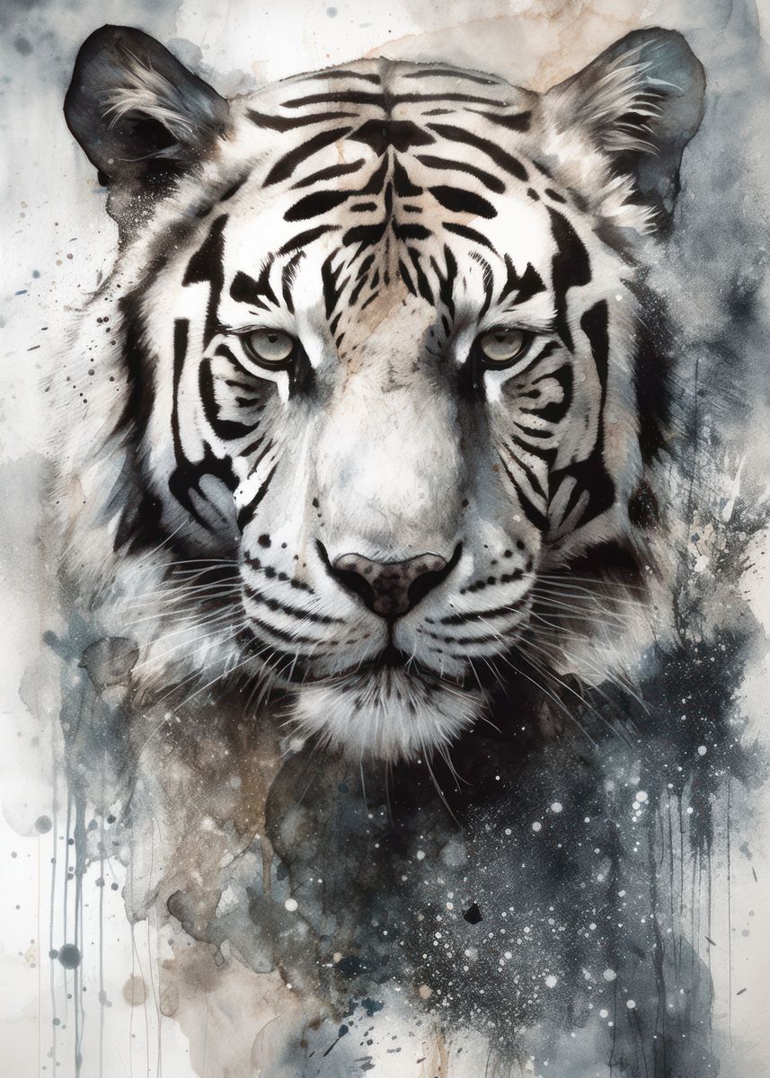 'Tiger Beauty Black Ink' Poster, picture, metal print, paint by Usama ...