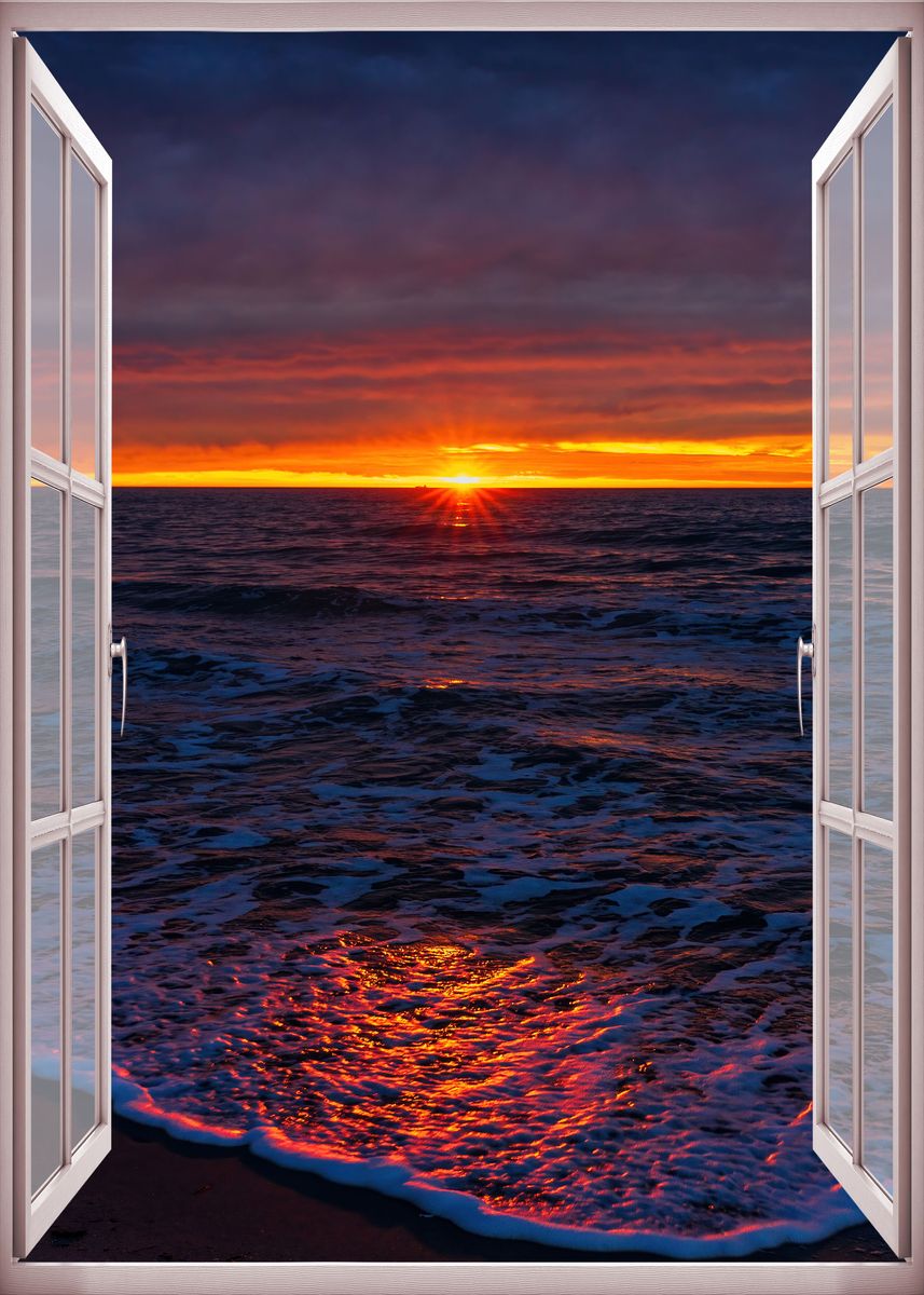 'Window view sunset beach' Poster, picture, metal print, paint by Vicen ...