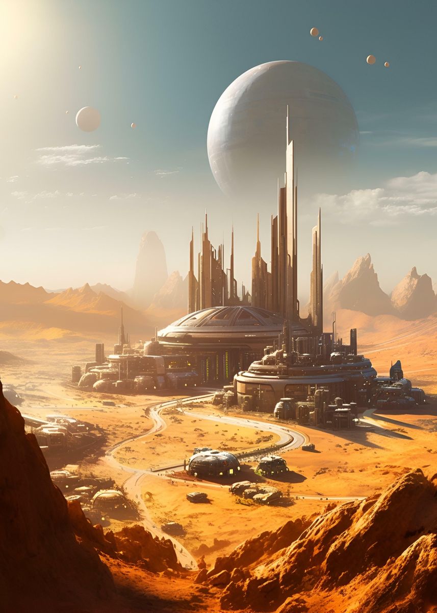 'Red Planet Mars Cityscape' Poster, picture, metal print, paint by Art Jiyuu | Displate
