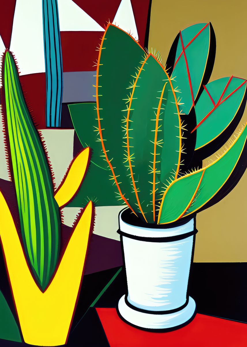 'Retro Cactus Plant' Poster, picture, metal print, paint by ...