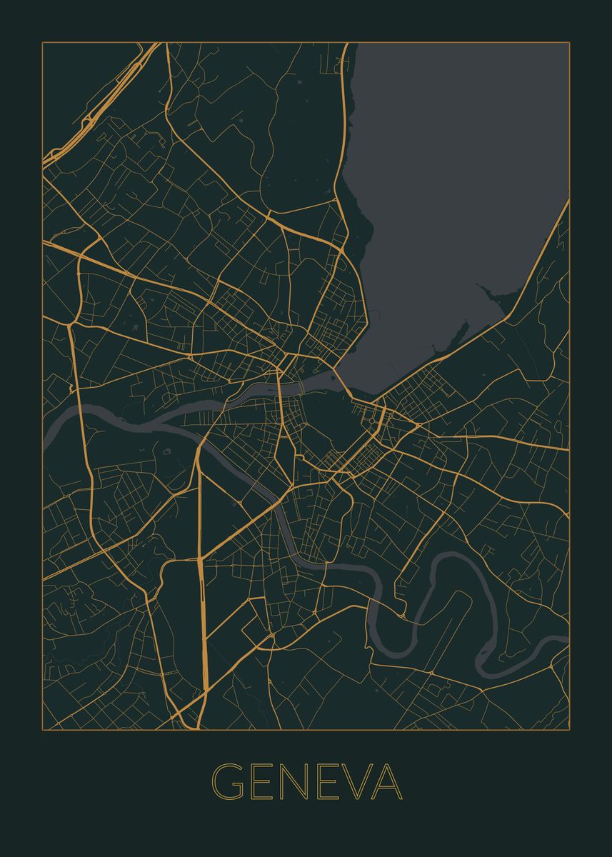 'Geneva Gray Orange Map' Poster, picture, metal print, paint by ...