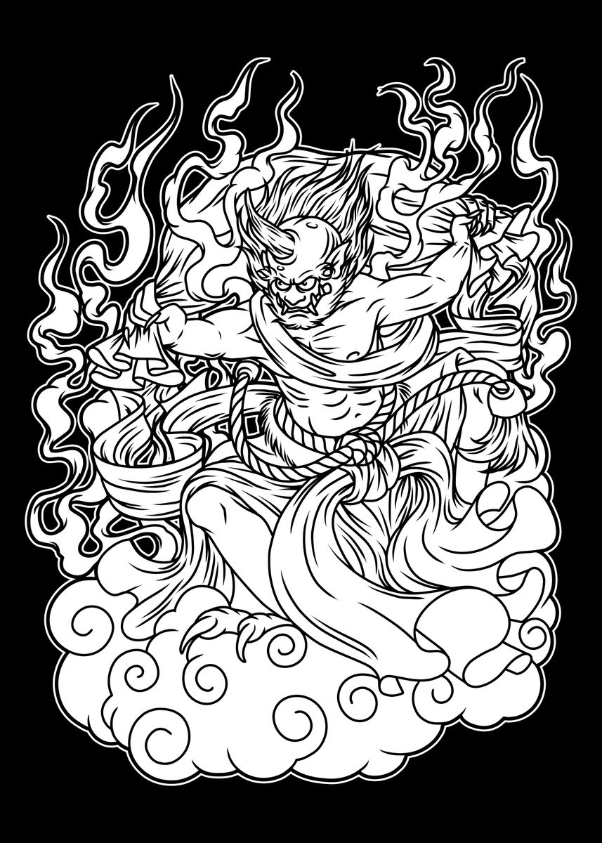 'Fujin Mythology BnW' Poster, picture, metal print, paint by hendra ...