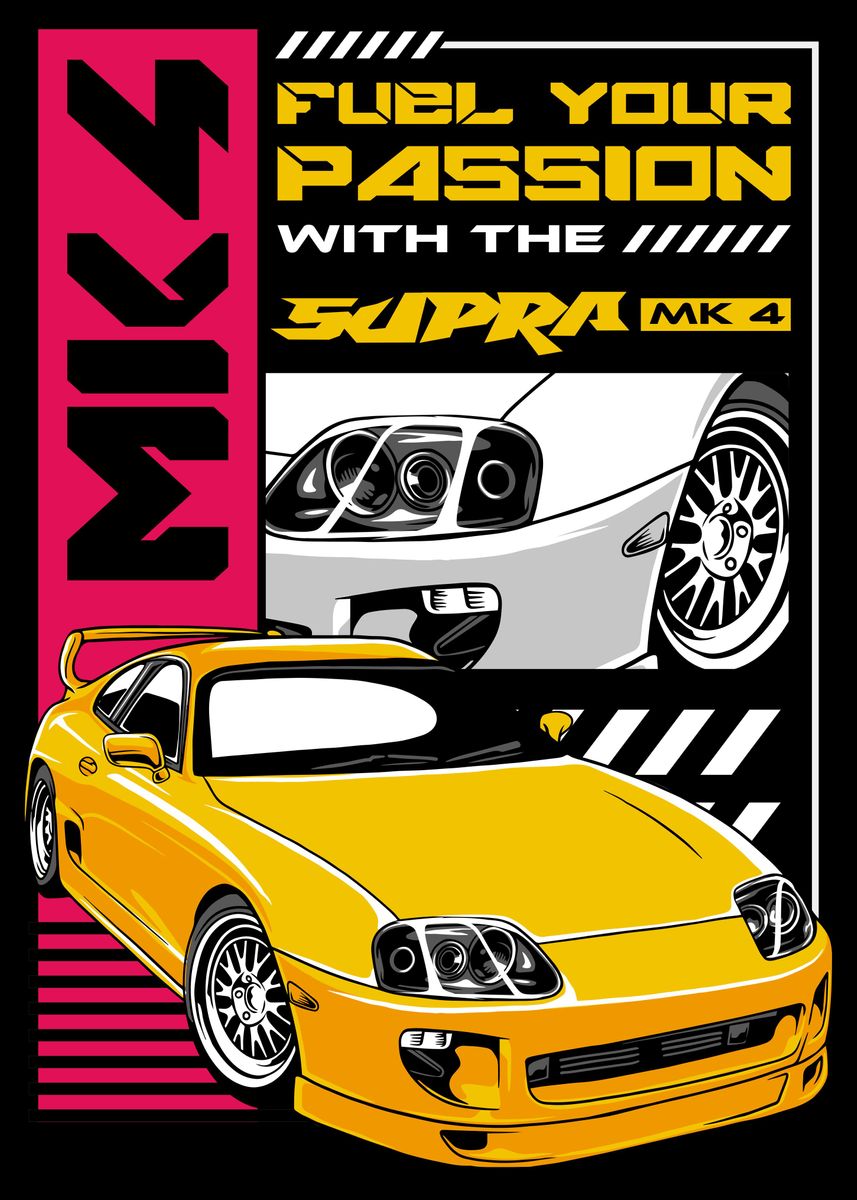'Yellow Supra MK4' Poster, picture, metal print, paint by Iqbal harris ...