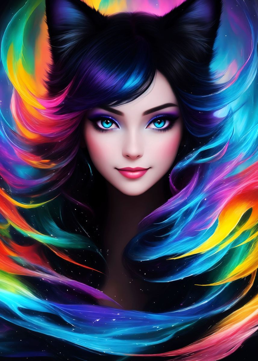 'Fantasy Cat Girl' Poster, picture, metal print, paint by Juka Arts ...