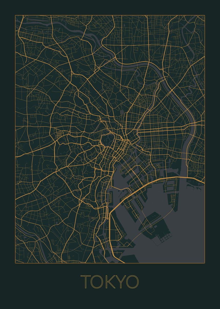 'Tokyo Gray Orange Map' Poster, picture, metal print, paint by dkDesign ...