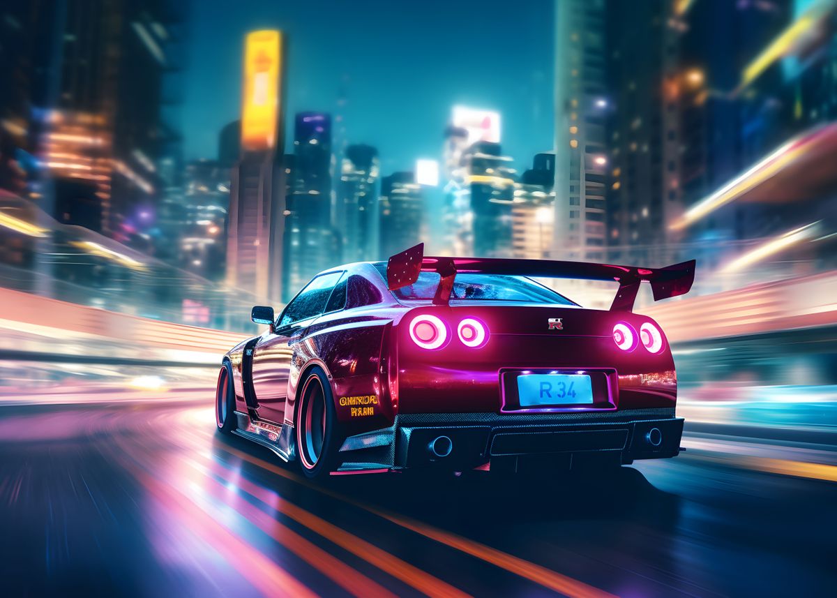 'NISSAN GTR R34 Tokyo Race' Poster by Pixaverse | Displate