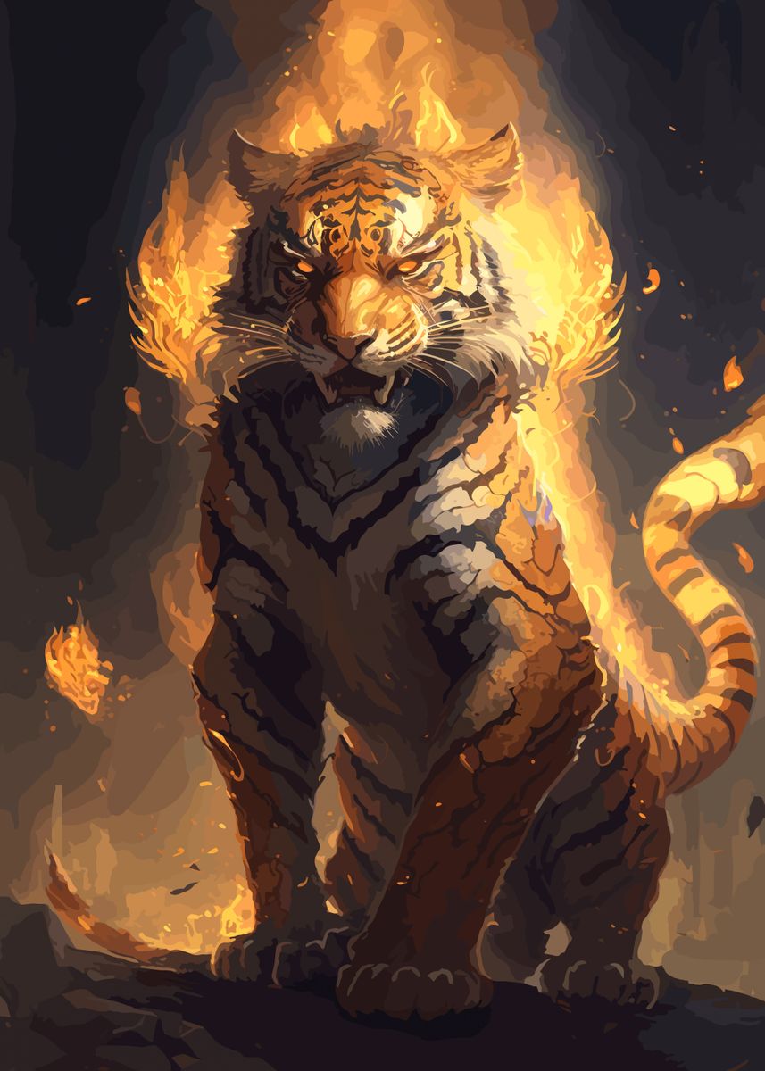 'Fire Elemental Tiger' Poster, picture, metal print, paint by Maltos ...