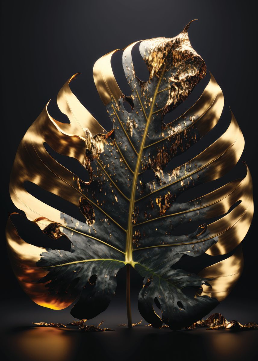 'Monstera Gold' Poster, picture, metal print, paint by Fireabend ...