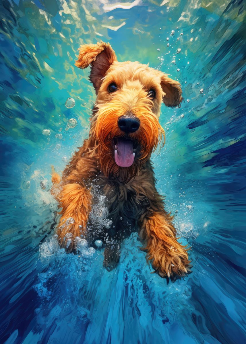 'Underwater Terrier Dog' Poster, picture, metal print, paint by Kingdom of the Fly Design | Displate