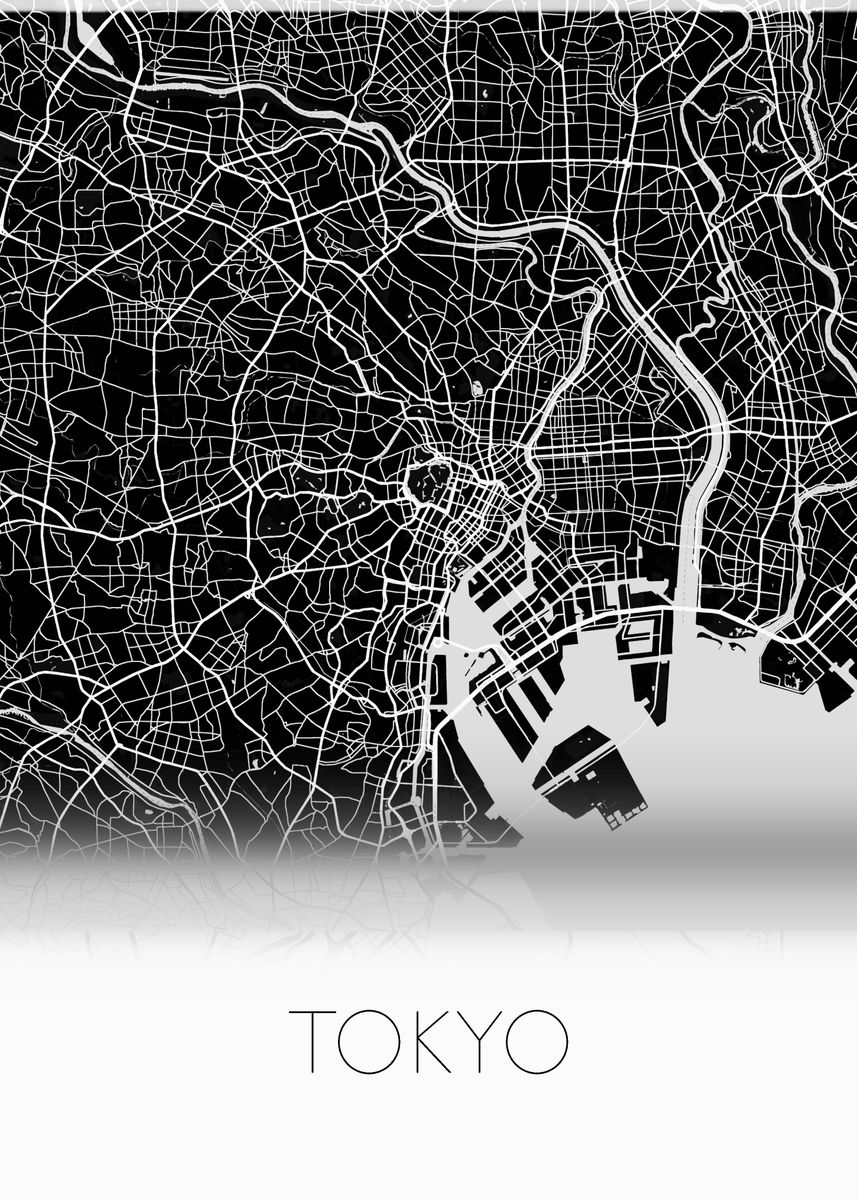 'Tokyo black and white map' Poster, picture, metal print, paint by ...