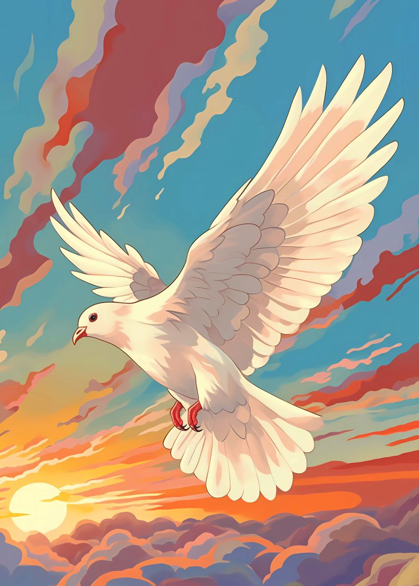 'Sunset Flying Dove' Poster, picture, metal print, paint by Jamestar ...