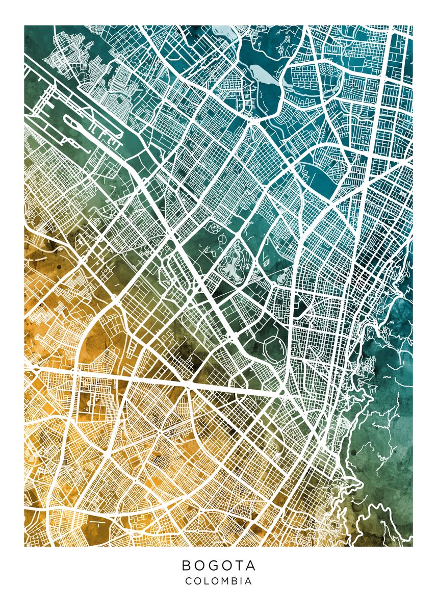 'Bogota Colombia Map' Poster, picture, metal print, paint by Michael ...