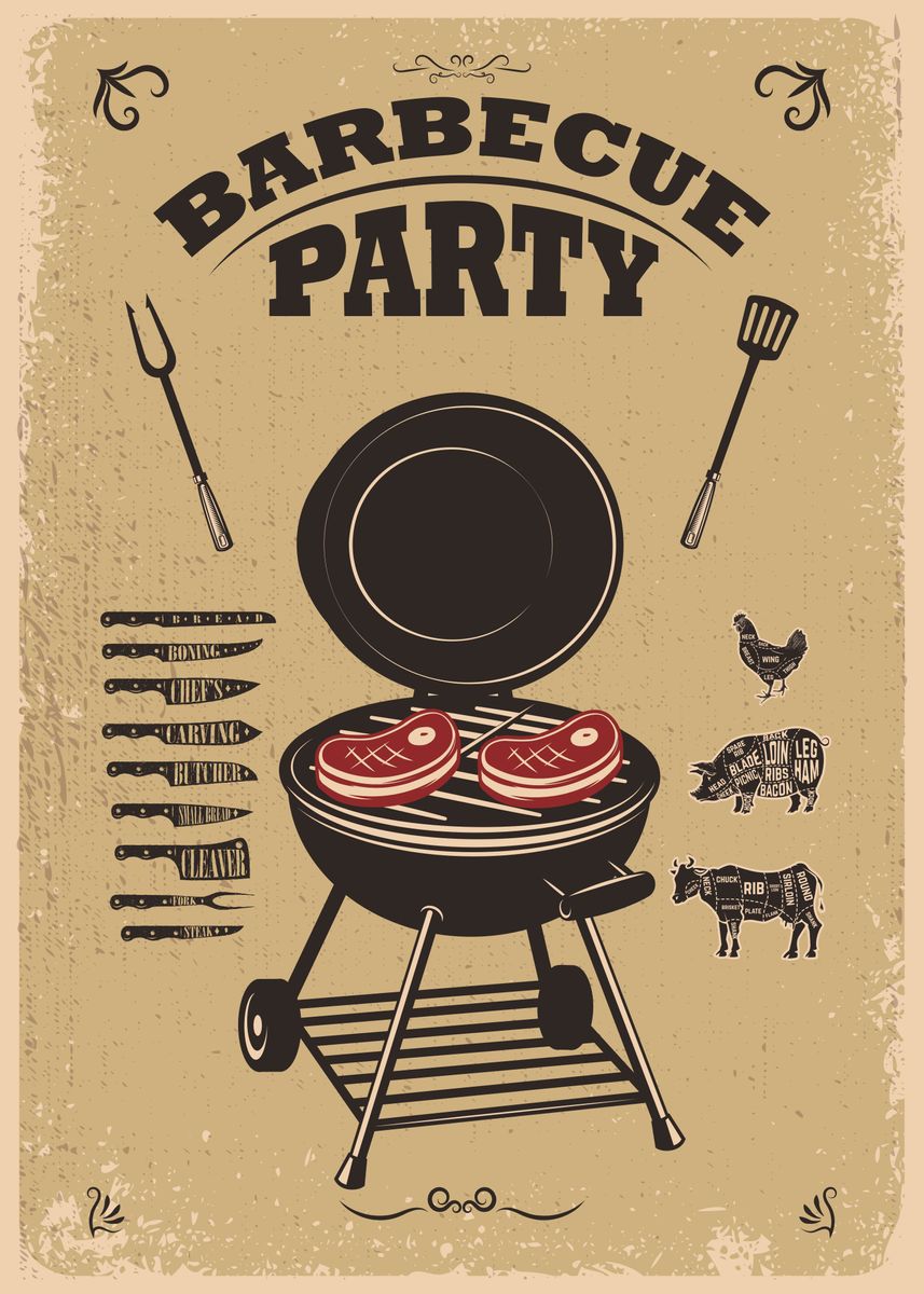 'Bbq and grill Poster ' Poster, picture, metal print, paint by ...