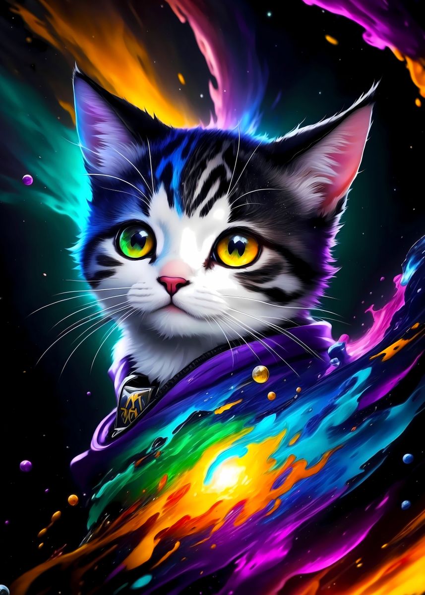 'Fantasy Galaxy Kitten' Poster, picture, metal print, paint by Juka ...