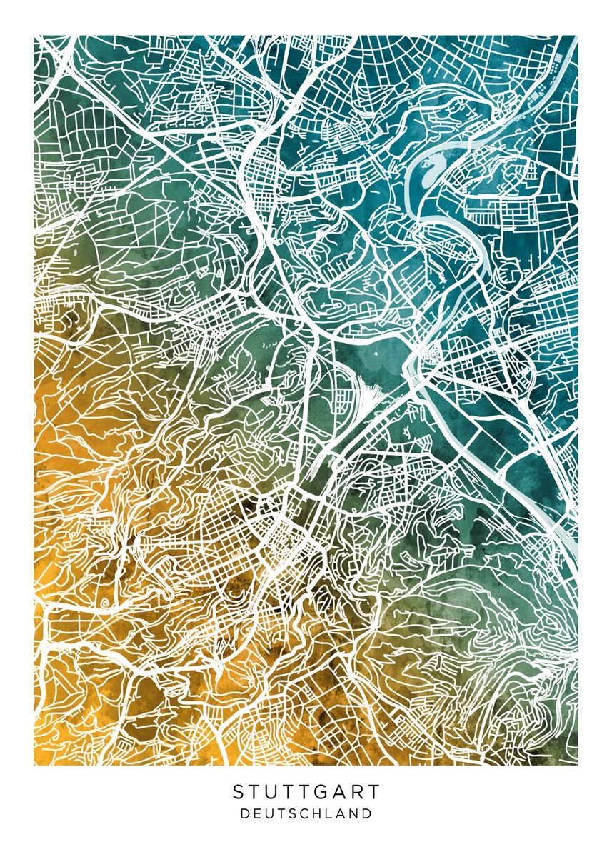 'Stuttgart Germany Map' Poster, picture, metal print, paint by Michael ...