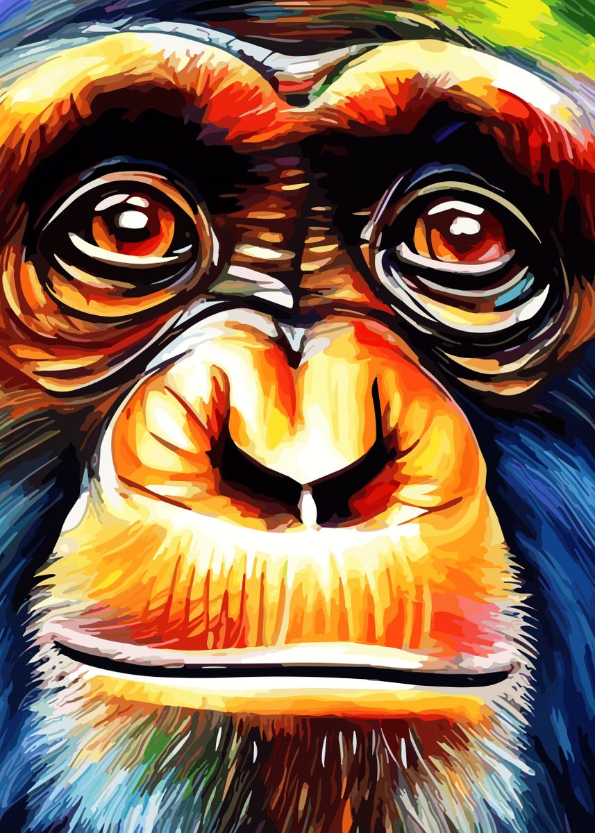 'Chimpanzee Ape Portrait' Poster, picture, metal print, paint by Art ...