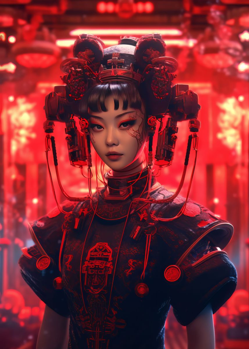 'Cyberpunk geisha' Poster, picture, metal print, paint by Graphic ...