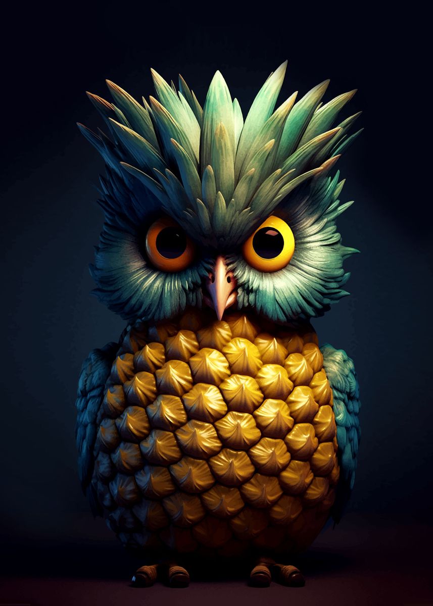 'Pineapple Owl Portrait' Poster, picture, metal print, paint by Art ...