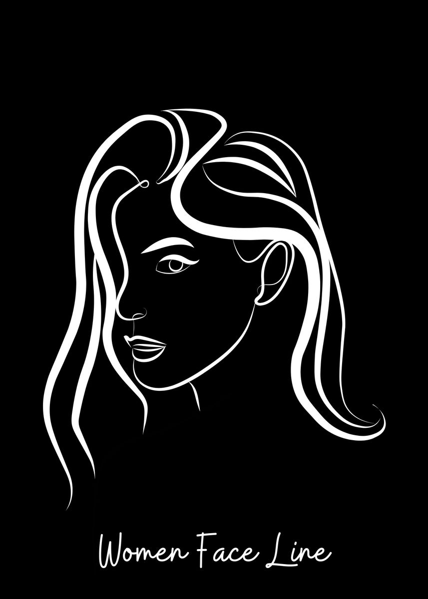 'Abstract Women Face Line' Poster, picture, metal print, paint by Fino ...