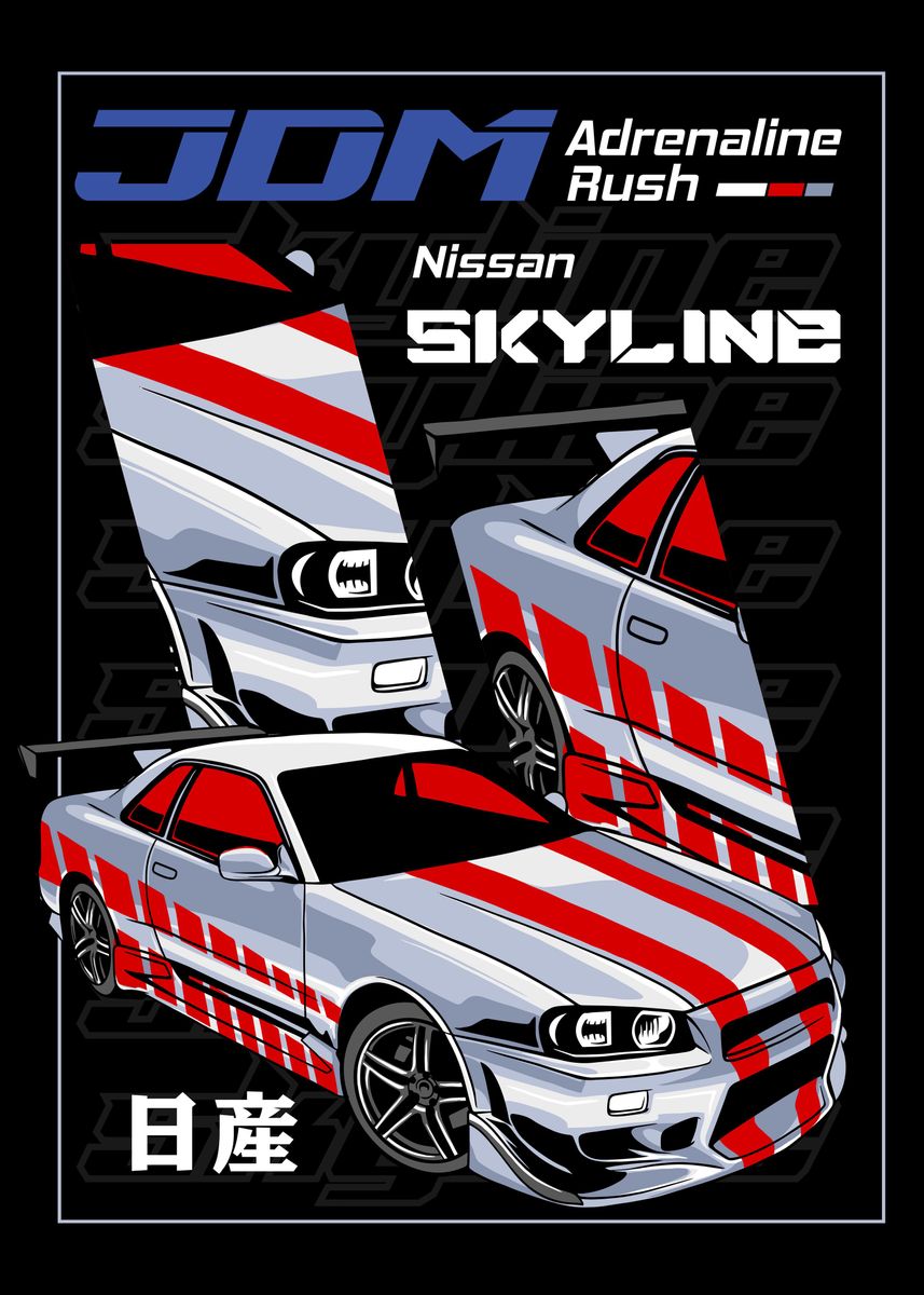 'Nissan Skyline Art' Poster, picture, metal print, paint by Iqbal harris | Displate