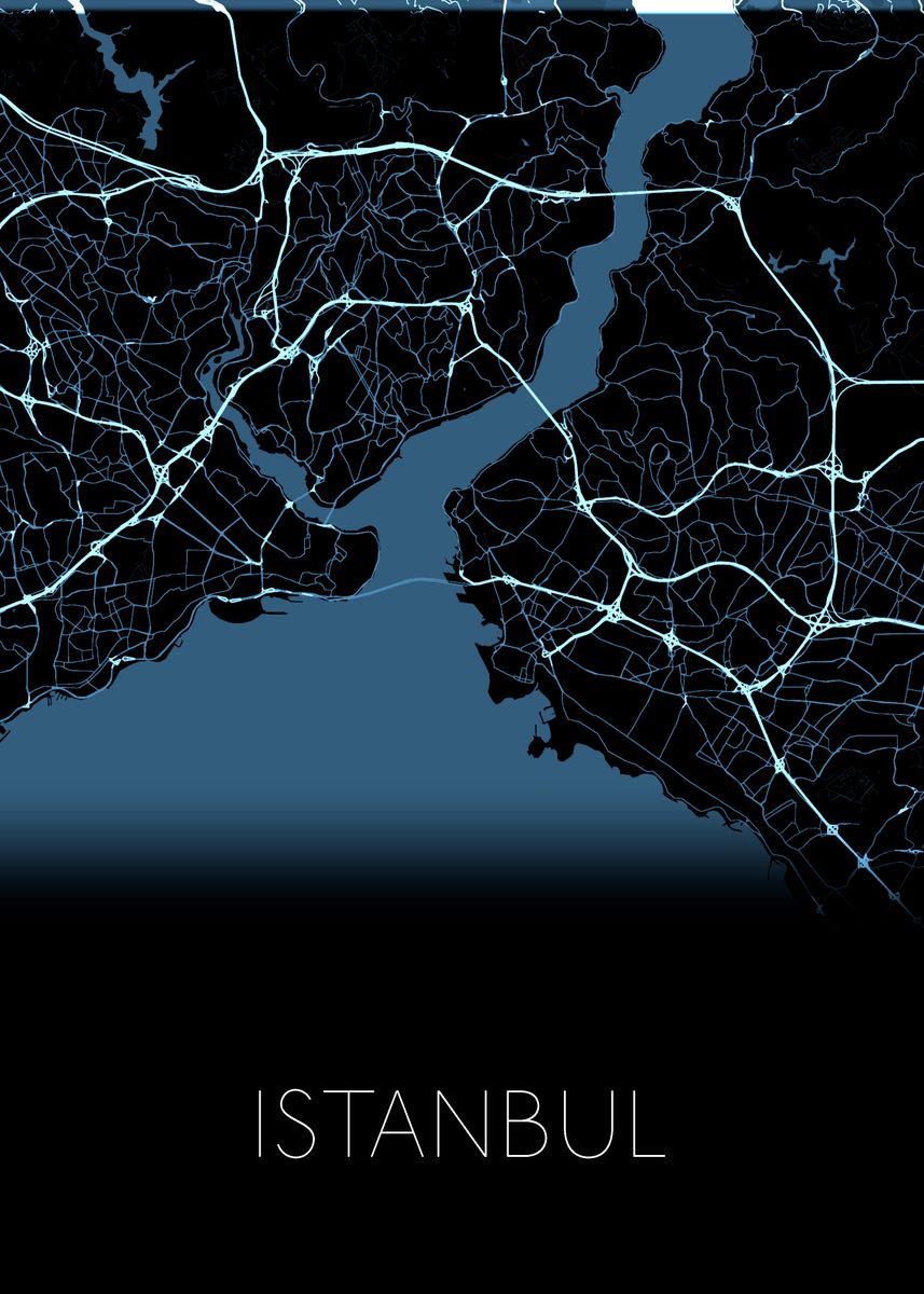 ' Istanbul black blue map' Poster, picture, metal print, paint by Vardi ...