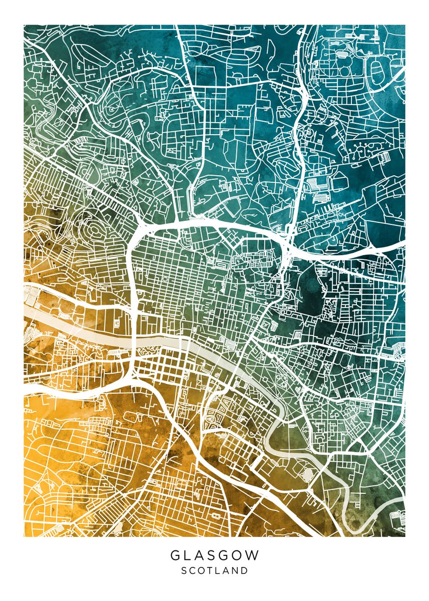 'Glasgow Scotland Map' Poster, picture, metal print, paint by Michael ...
