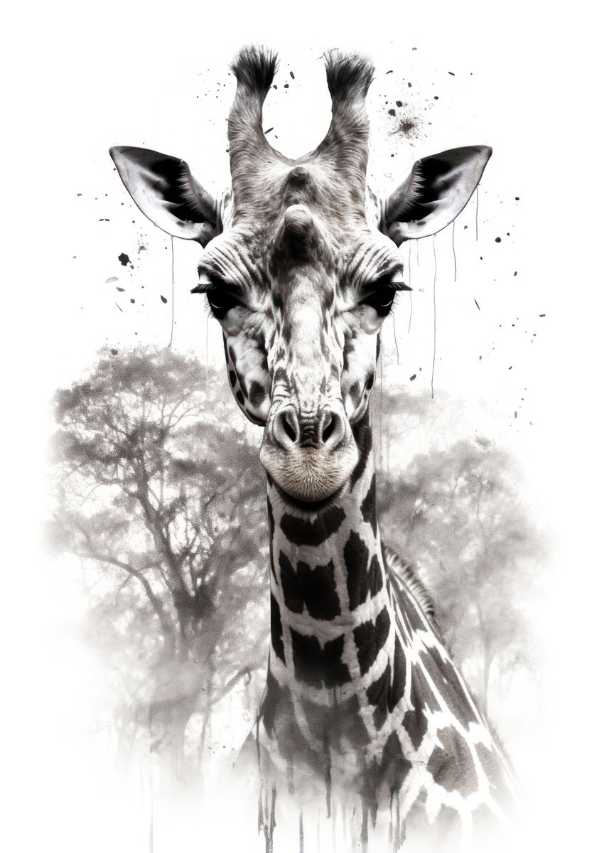 'Giraffe Beauty Black Ink' Poster, picture, metal print, paint by Usama ...