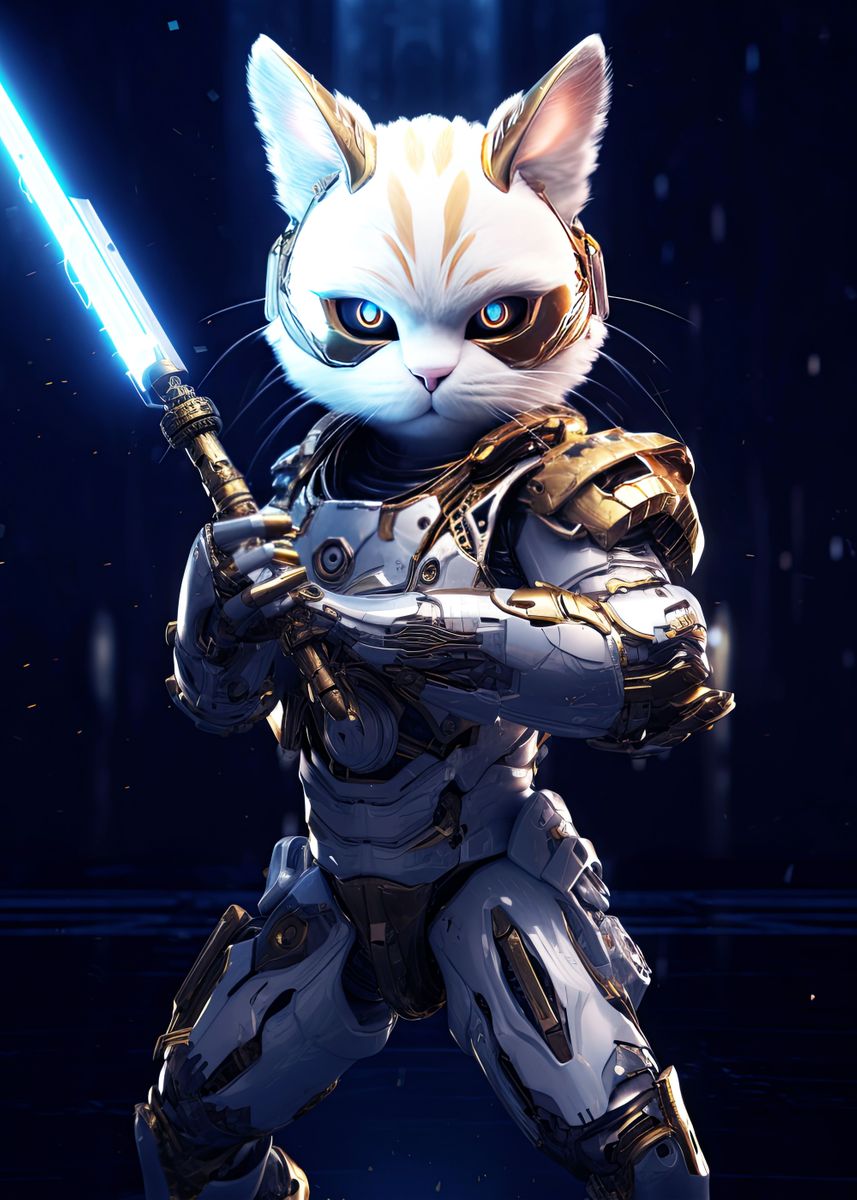 'cyber cat' Poster, picture, metal print, paint by TsabitQeis | Displate