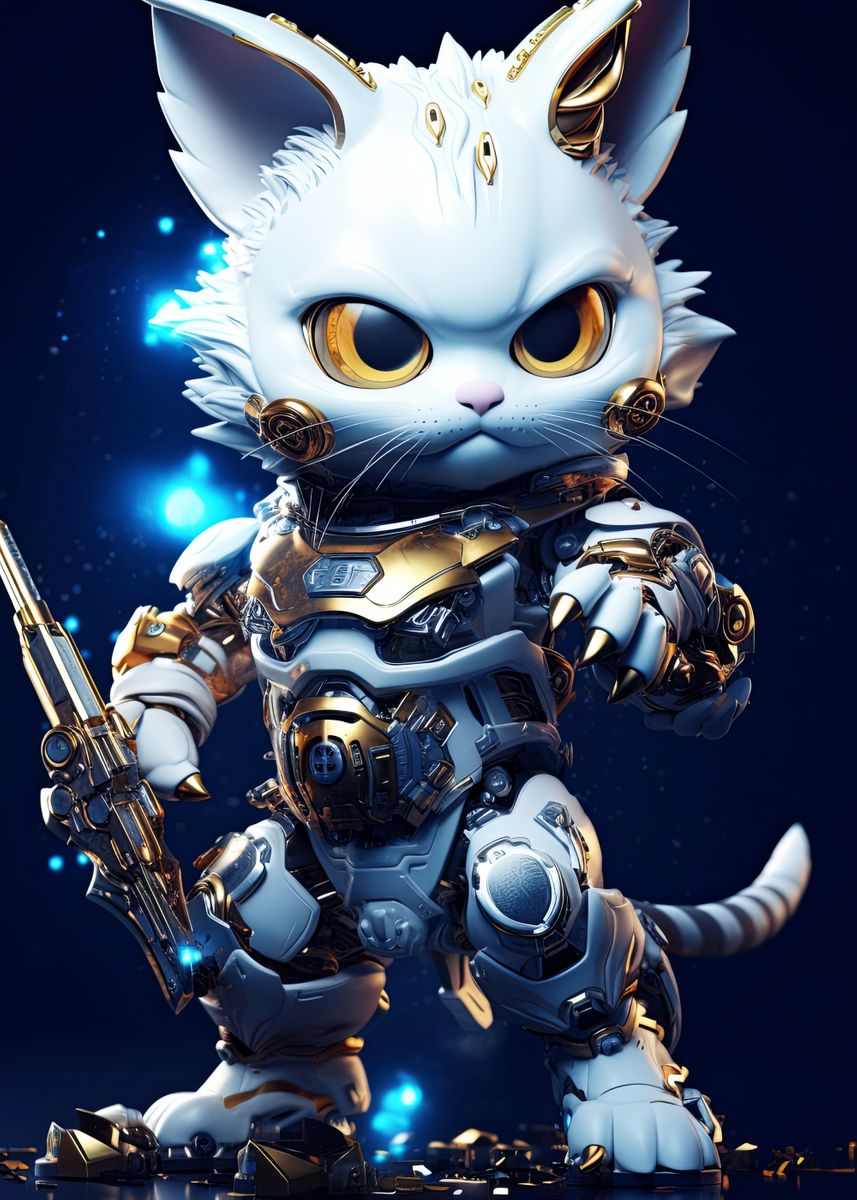 'robotic cat' Poster, picture, metal print, paint by TsabitQeis | Displate