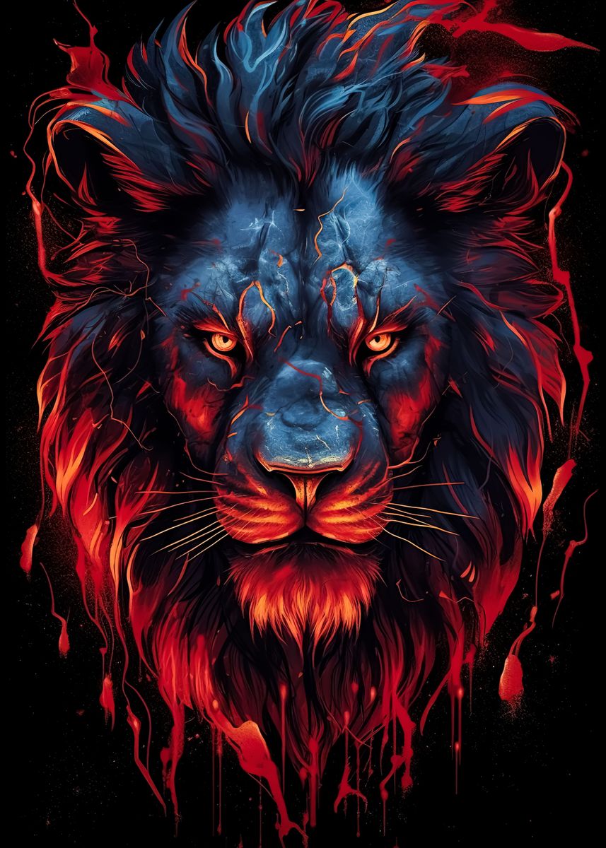 'Red Lion Head' Poster, picture, metal print, paint by Audrey | Displate