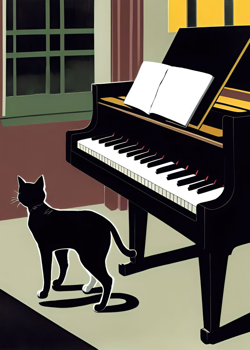 'Cat and Music Lover' Poster, picture, metal print, paint by ...