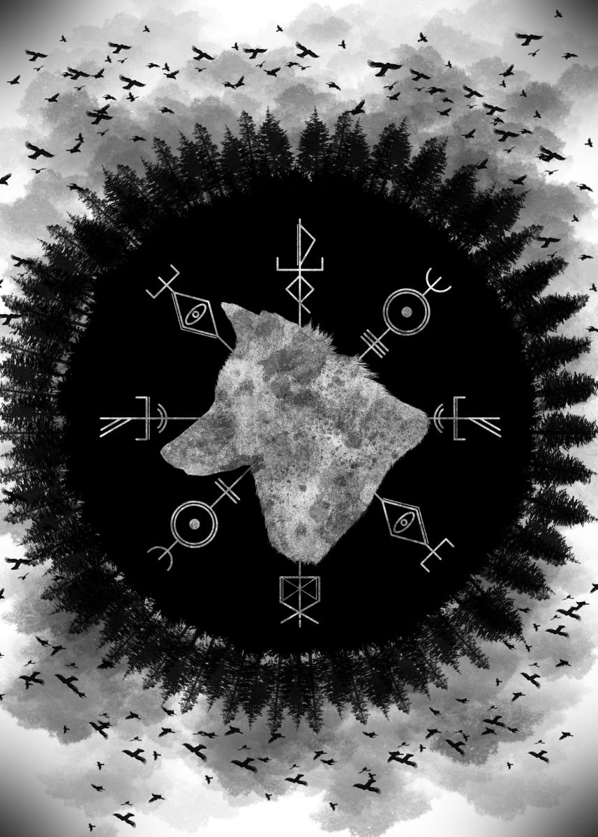 'Odin wolf valhalla ravens' Poster by Aiden Tells | Displate