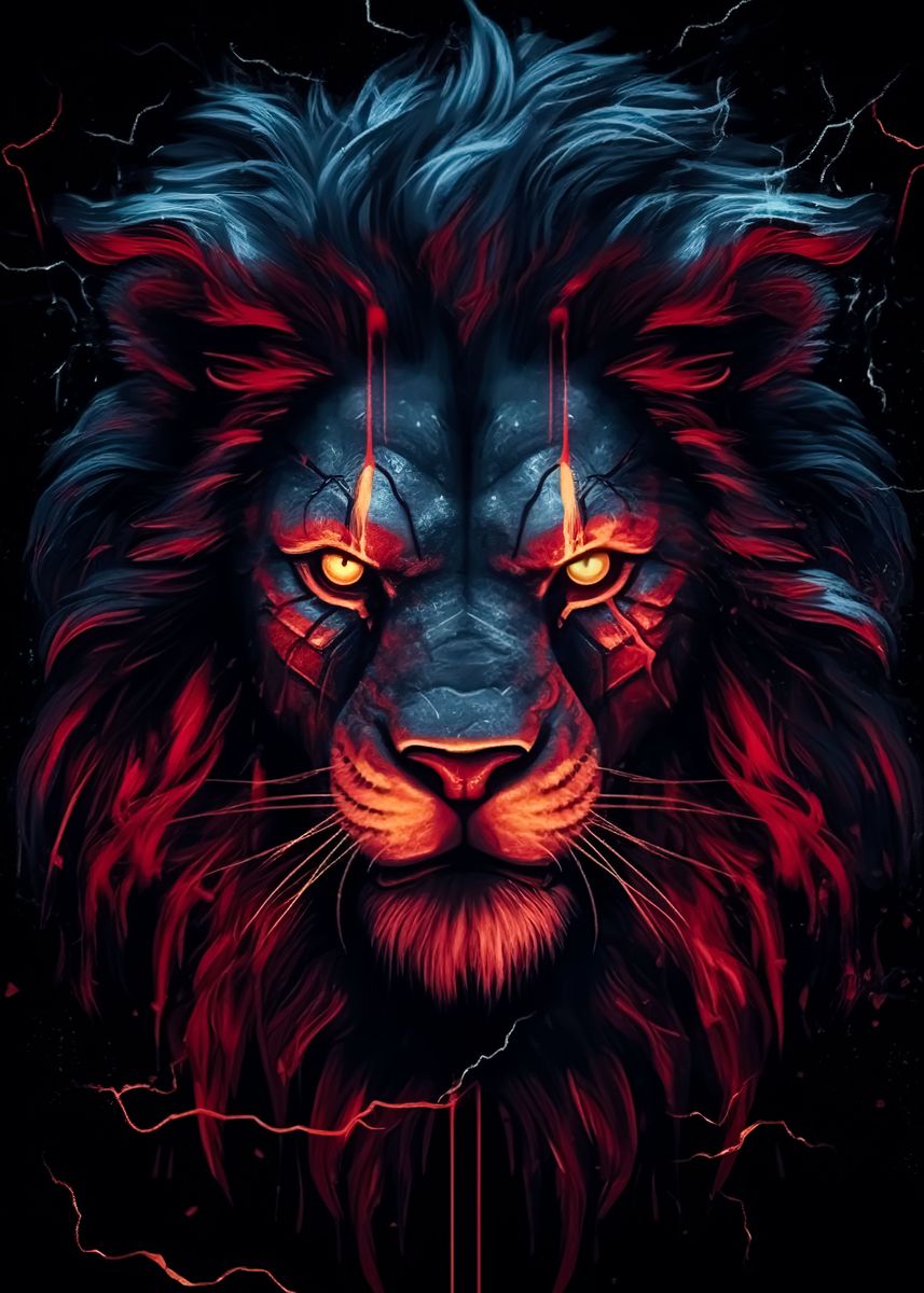 'Red Lion Head' Poster, picture, metal print, paint by Audrey | Displate