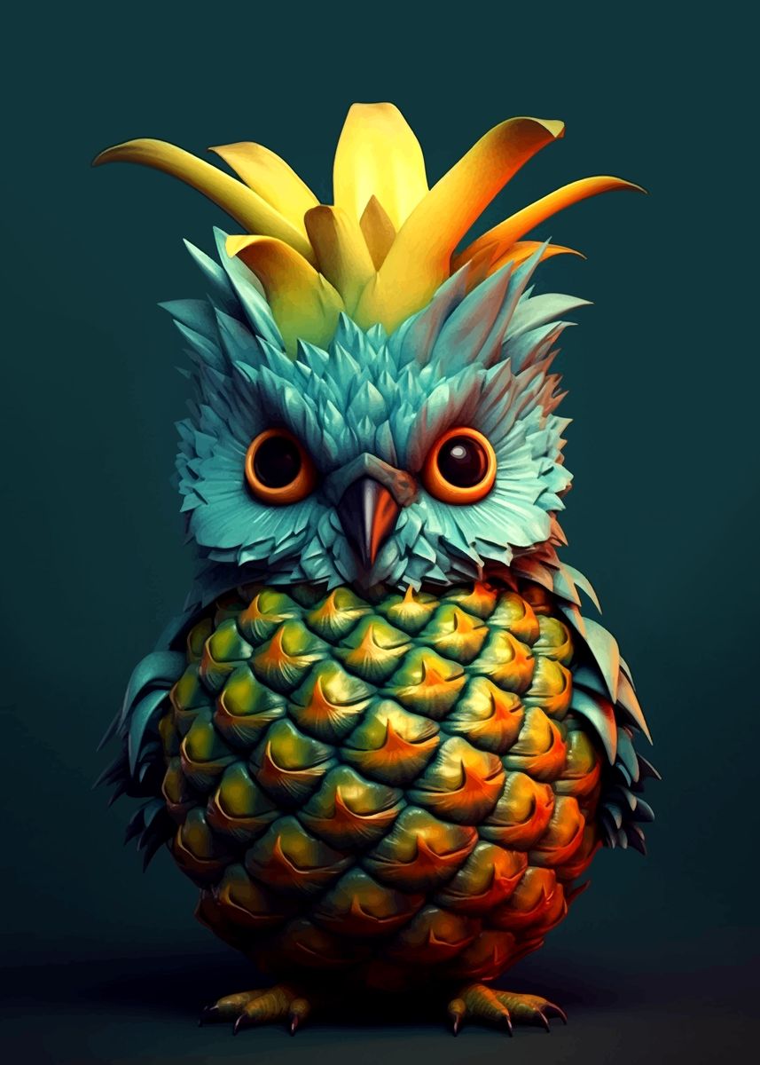 'Pineapple Owl Portrait' Poster, picture, metal print, paint by Art ...