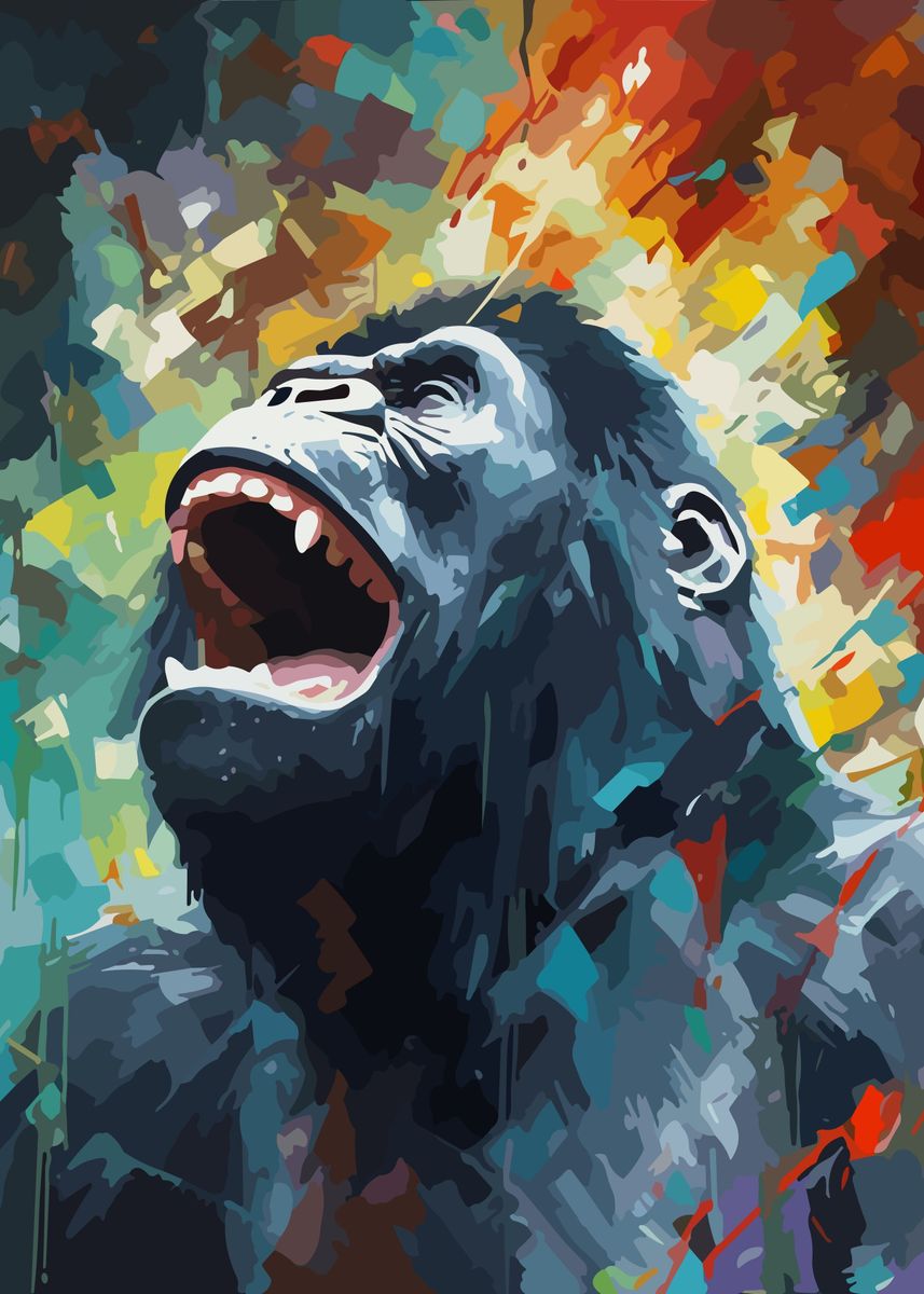 'Growling Gorilla Abstract' Poster, picture, metal print, paint by Art ...