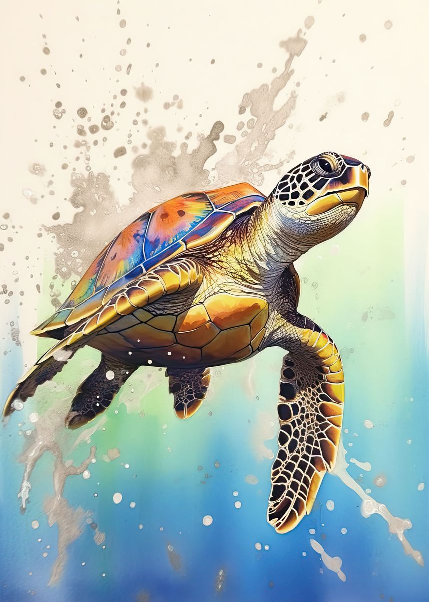 'Turtle Watercolor' Poster, picture, metal print, paint by Zake Yonkou ...