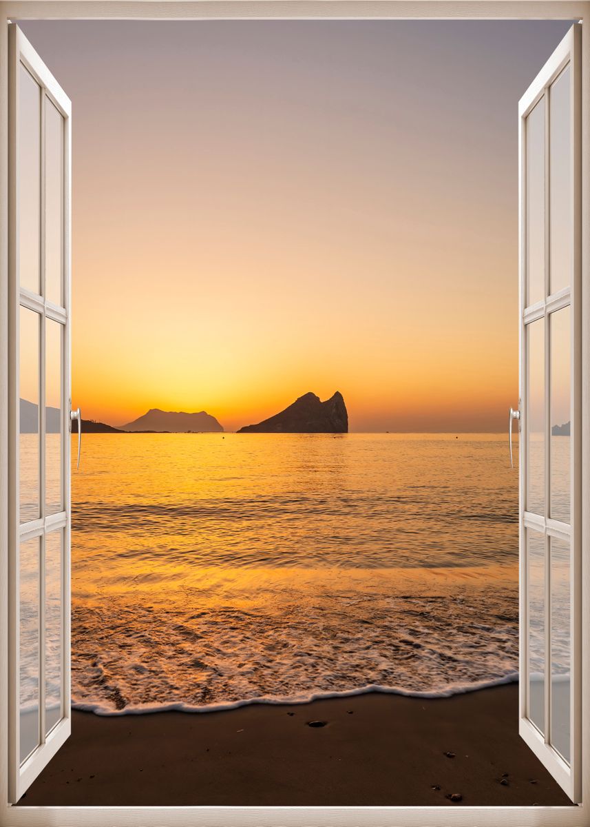 'Window view sunset sea' Poster by Vicen Design | Displate