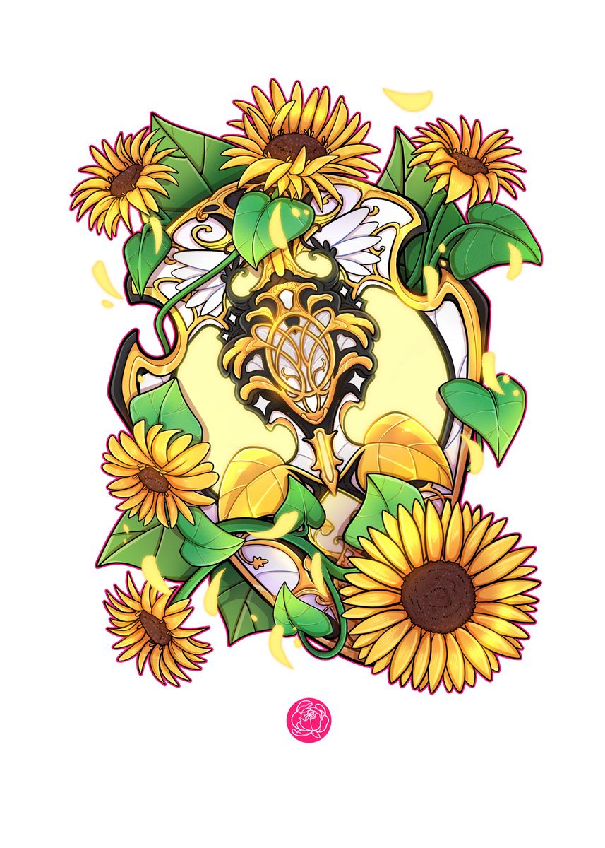 'Sunflower Shield' Poster, picture, metal print, paint by vanlau | Displate