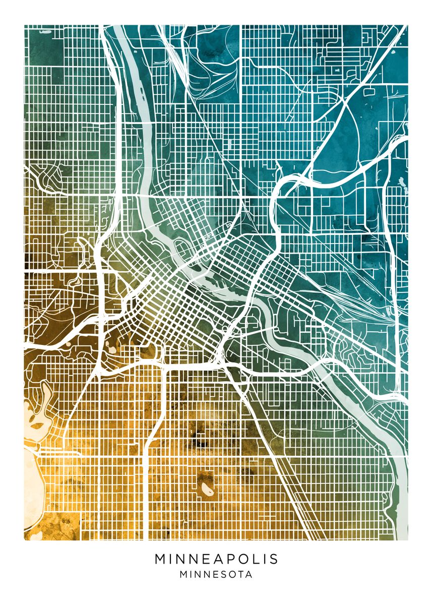 'Minneapolis Minnesota Map' Poster, picture, metal print, paint by ...