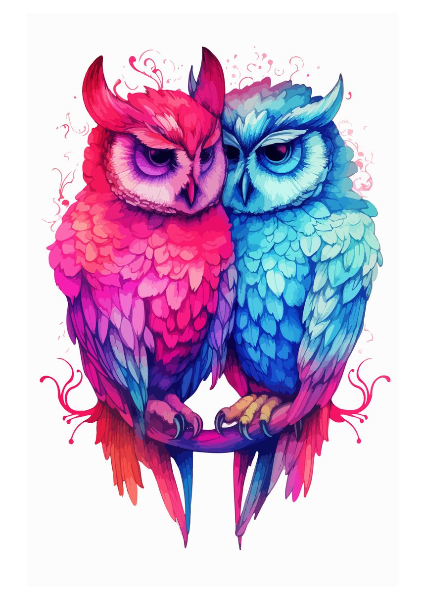 'A Owl Couples Romance' Poster, picture, metal print, paint by Art ...