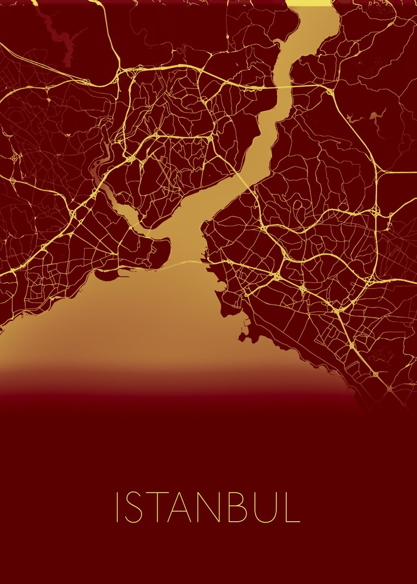 'Istanbul red yellow map' Poster by Vardi Creations | Displate