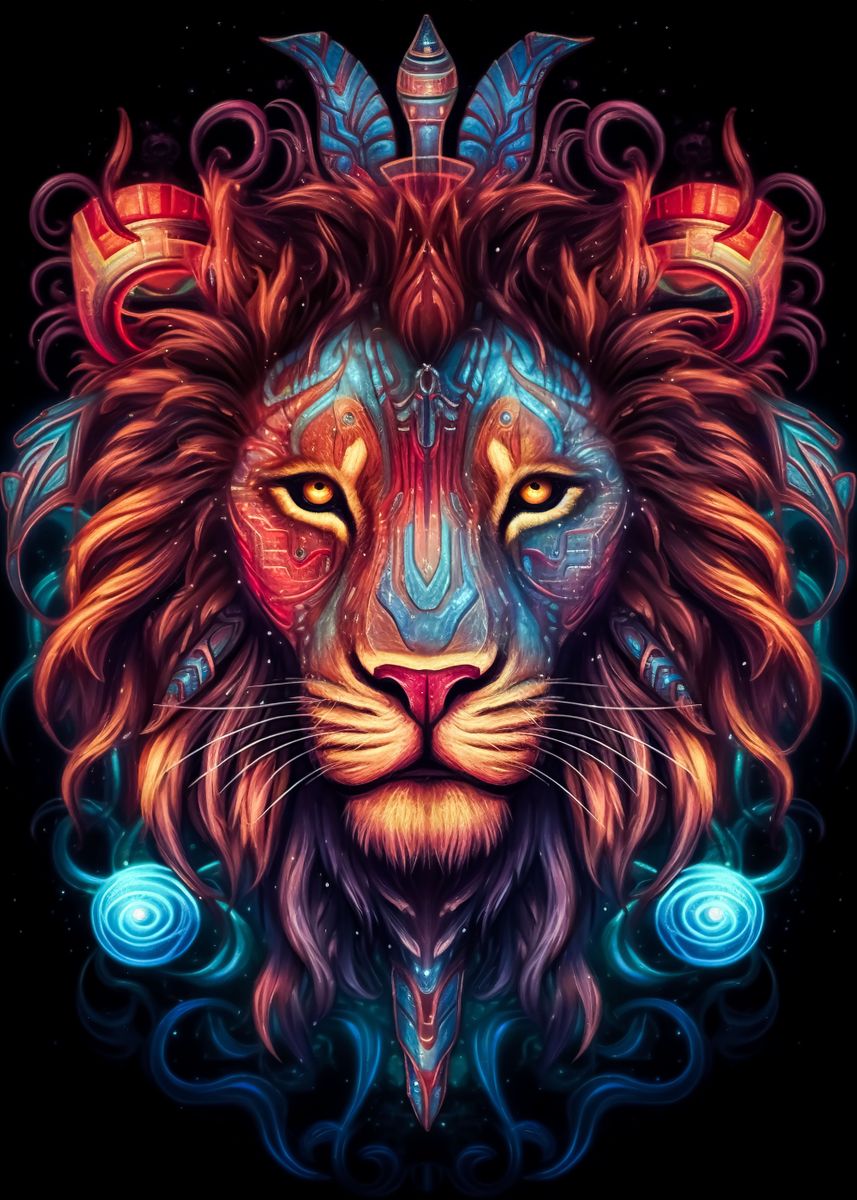 'Red Lion Head' Poster, picture, metal print, paint by Audrey | Displate
